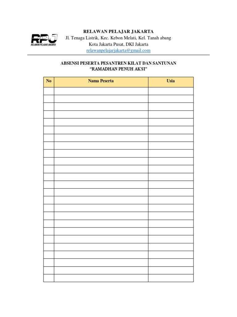 Absensi Peserta Pesantren Kilat | PDF