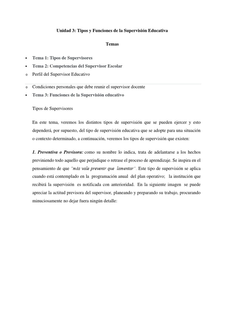 Tipos y Funciones de Supervisión Educativa | PDF | Enseñando | Maestros