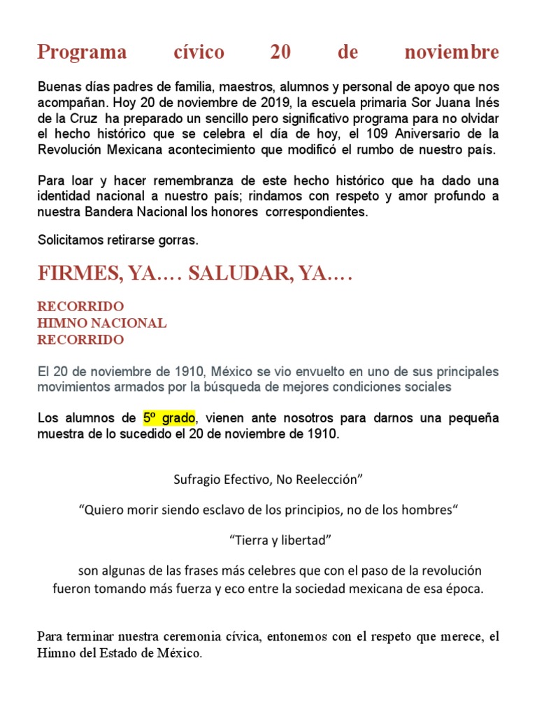 Programa Cívico y Bailes 20 de Noviembre | PDF | México | Bailes