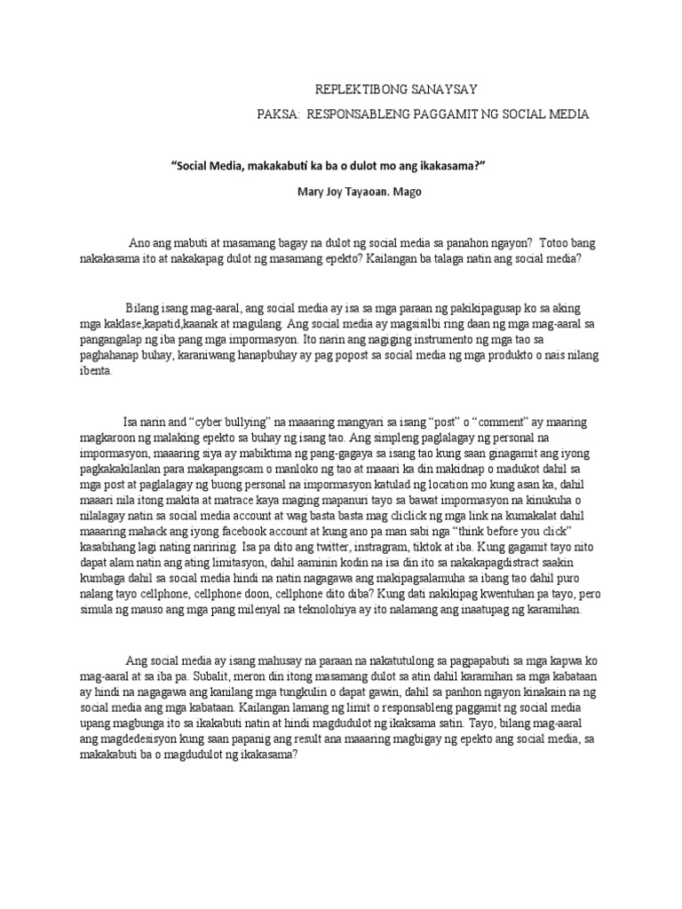 REPLEKTIBONG SANAYSAY | PDF