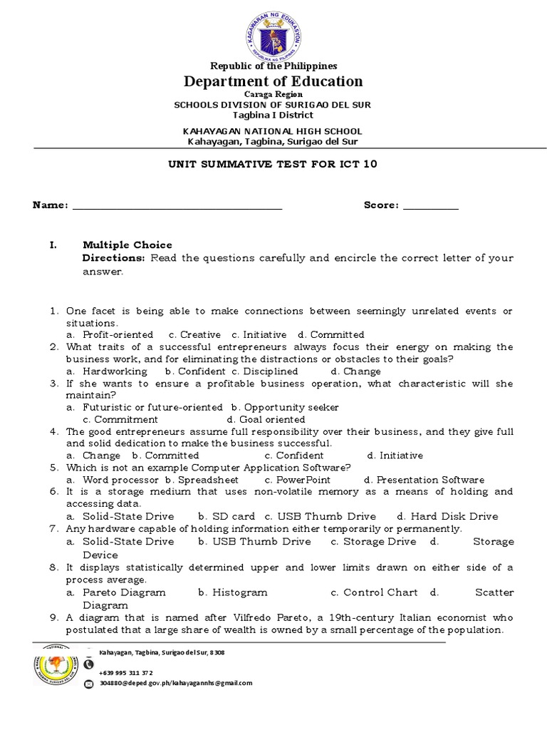 ICT 10 - Summative | PDF | Computer Data Storage | Printer (Computing)