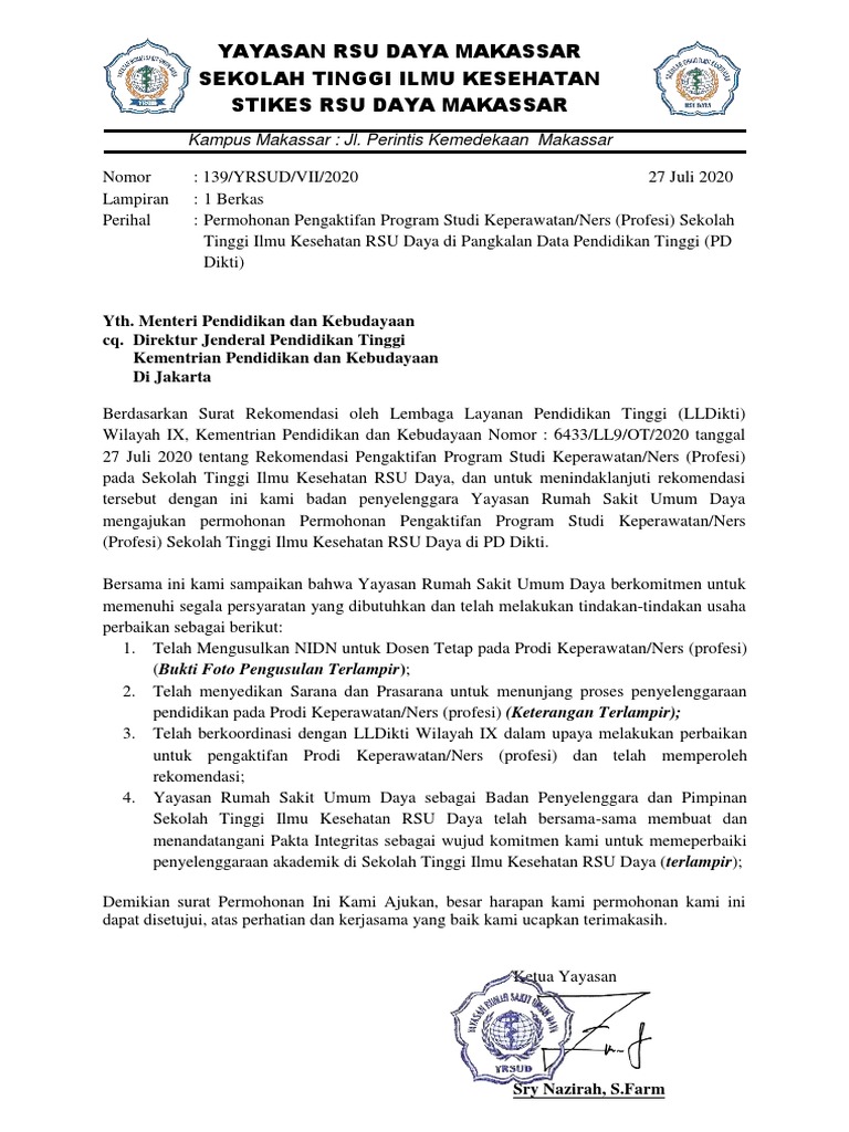 Surat Pengaktifan Prodi Ners | PDF
