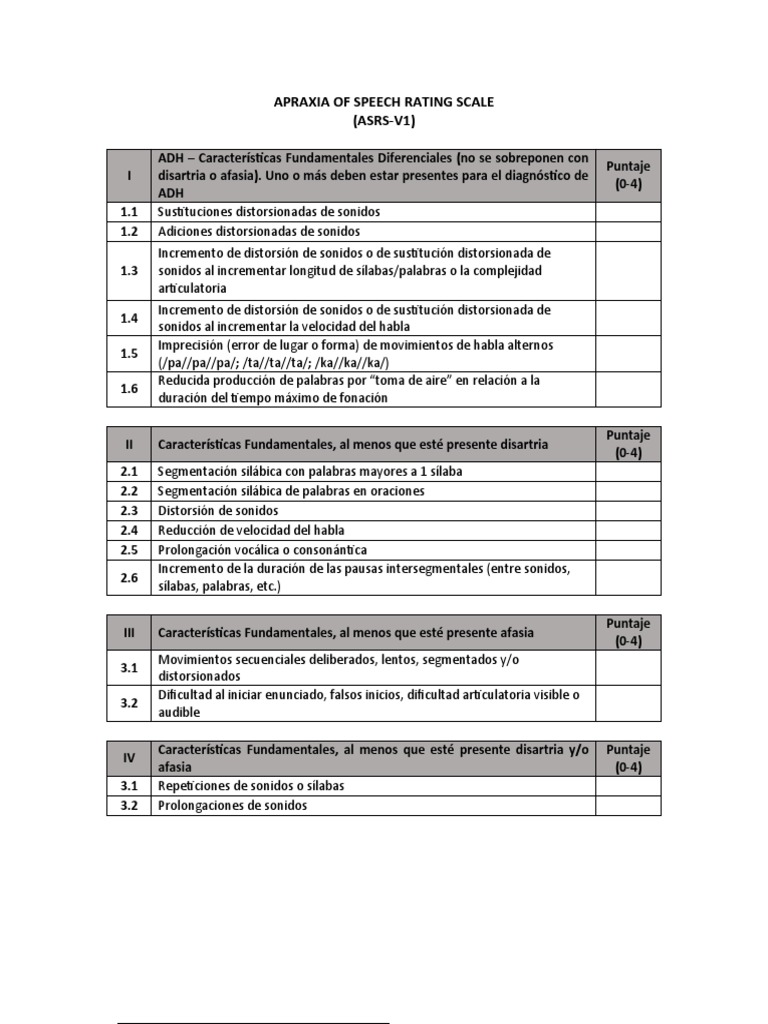 Apraxia of Speech Rating Scale | PDF
