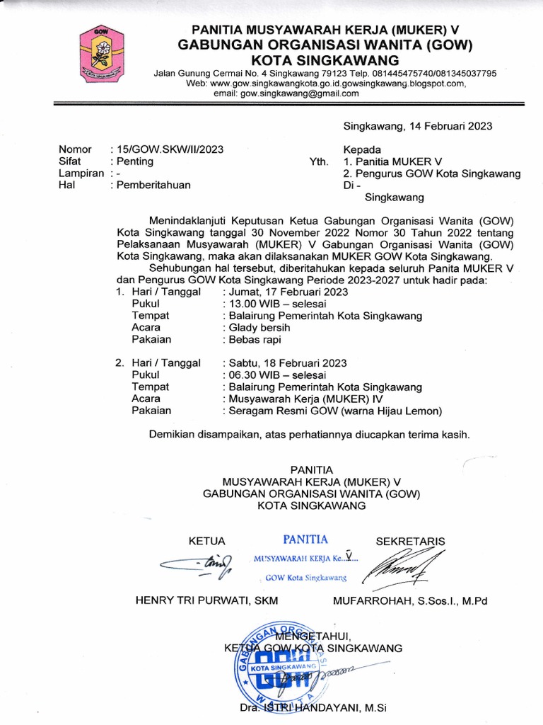 Surat Pemberitahuan MUKER GOW 2023 | PDF