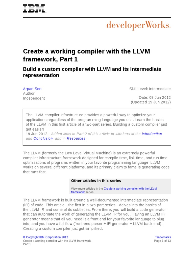Create A Working Compiler With The LLVM Framework, Part 1 | PDF | Compiler | Pointer (Computer ...