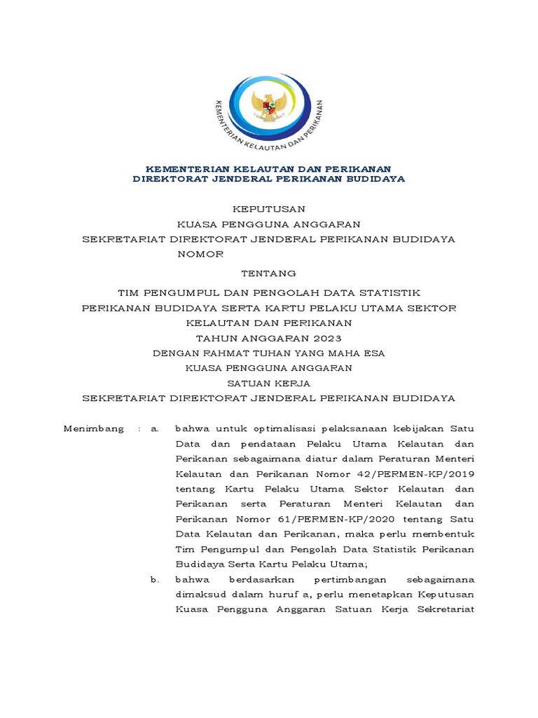 DRAFT SK DIRJEN PENGOLAH DATA - ENUM Tanggal 31 Jan 2023 | PDF
