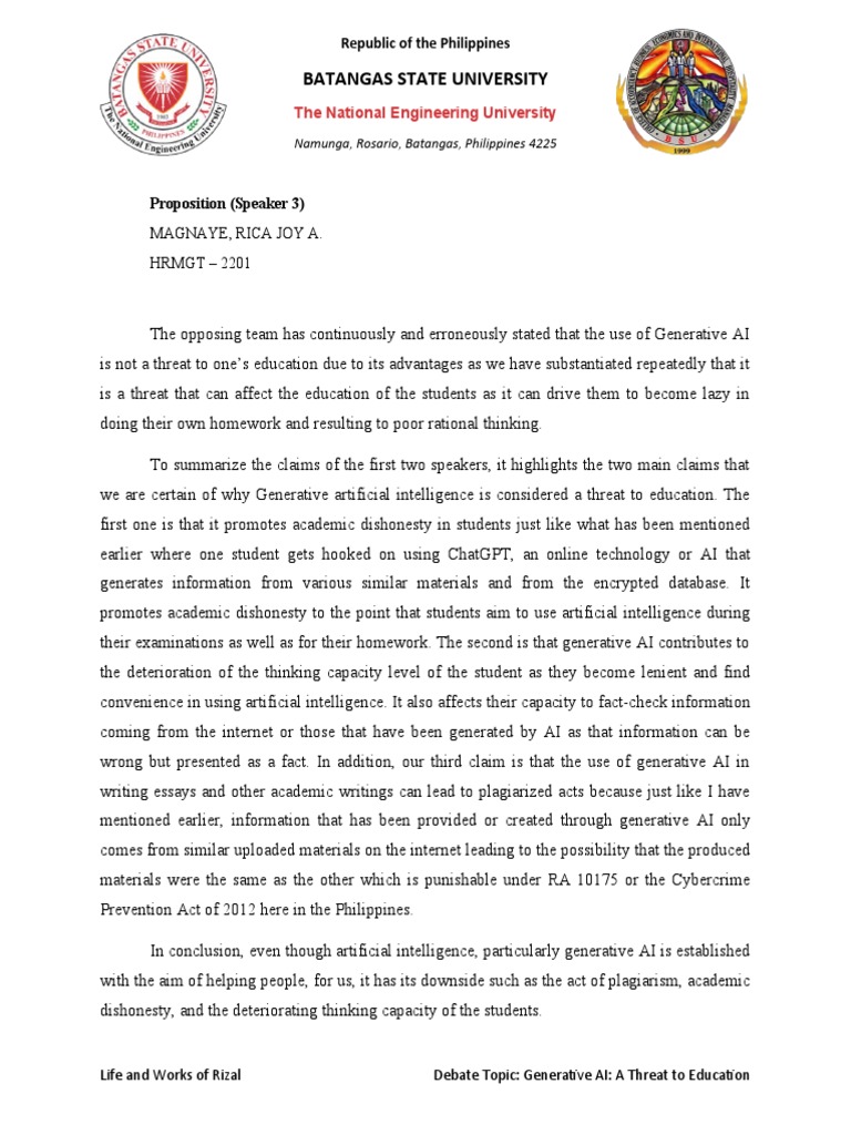 MAGNAYE Debate Script | PDF | Artificial Intelligence | Intelligence (AI) & Semantics