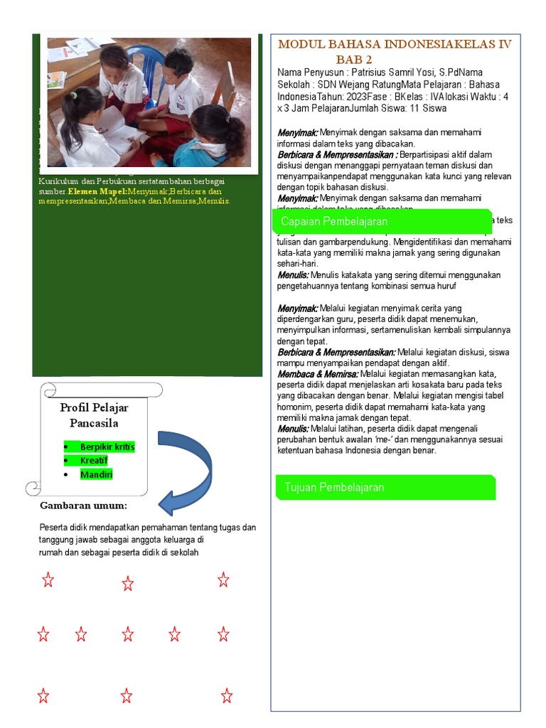 Modul Ajar Bindo Bab 2 Kelas 4 | PDF