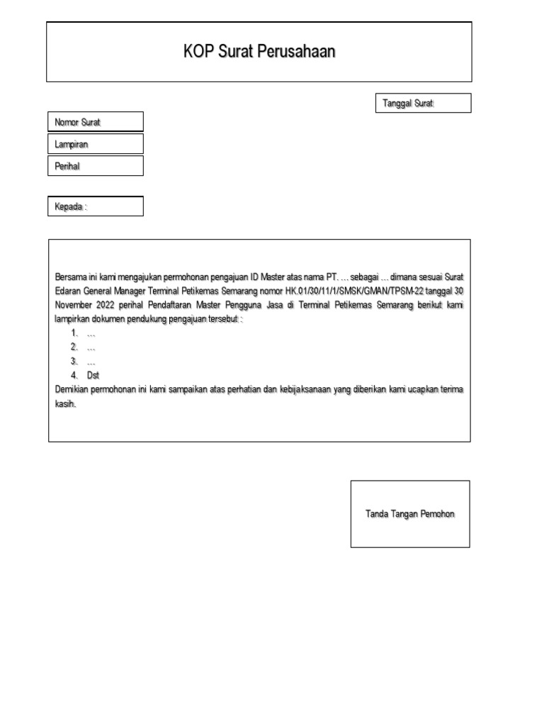 Contoh Surat Permohonan ID Master TPKS Update | PDF