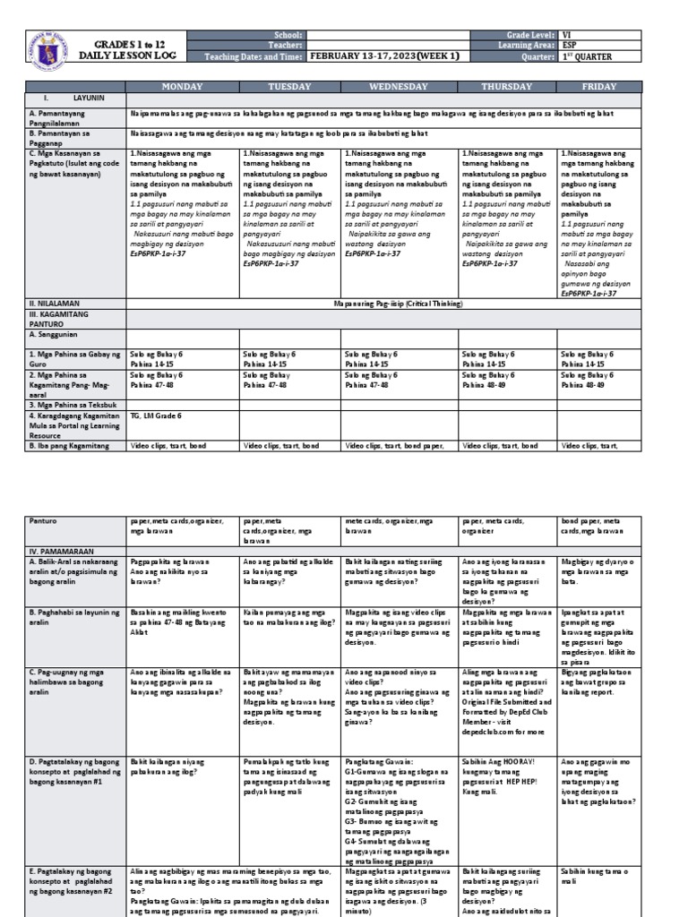 DLL - Esp 6 - Q1 - W1 | PDF