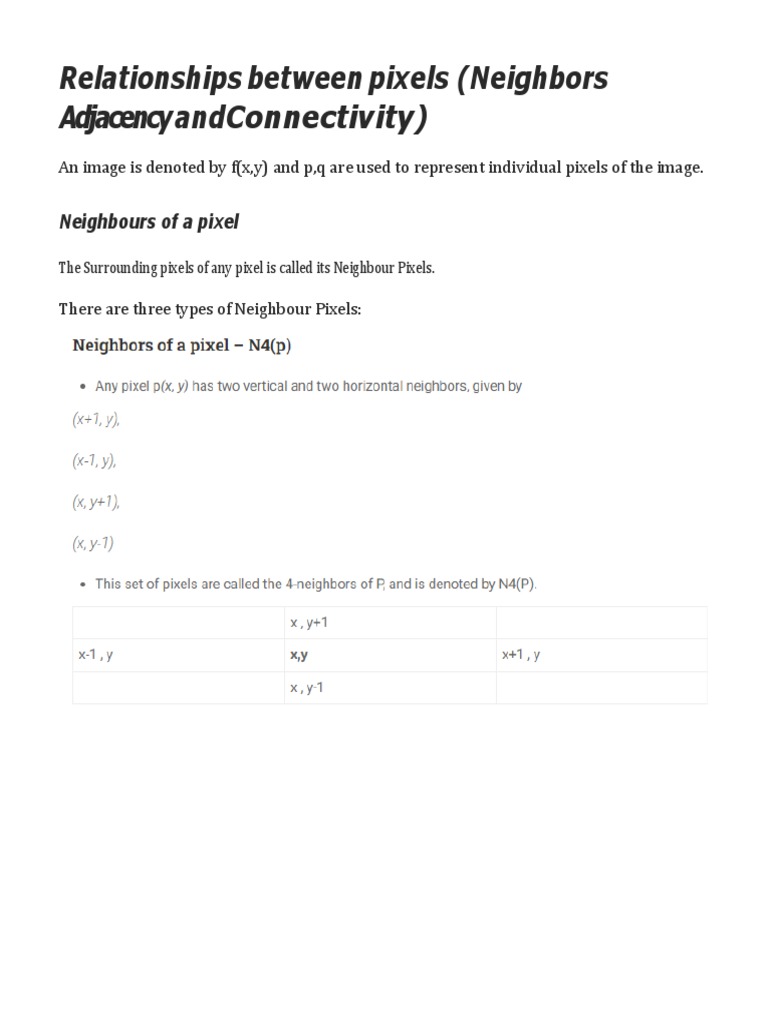 Relationships Between Pixels (Neighbours Adjacency and Connectivity ...