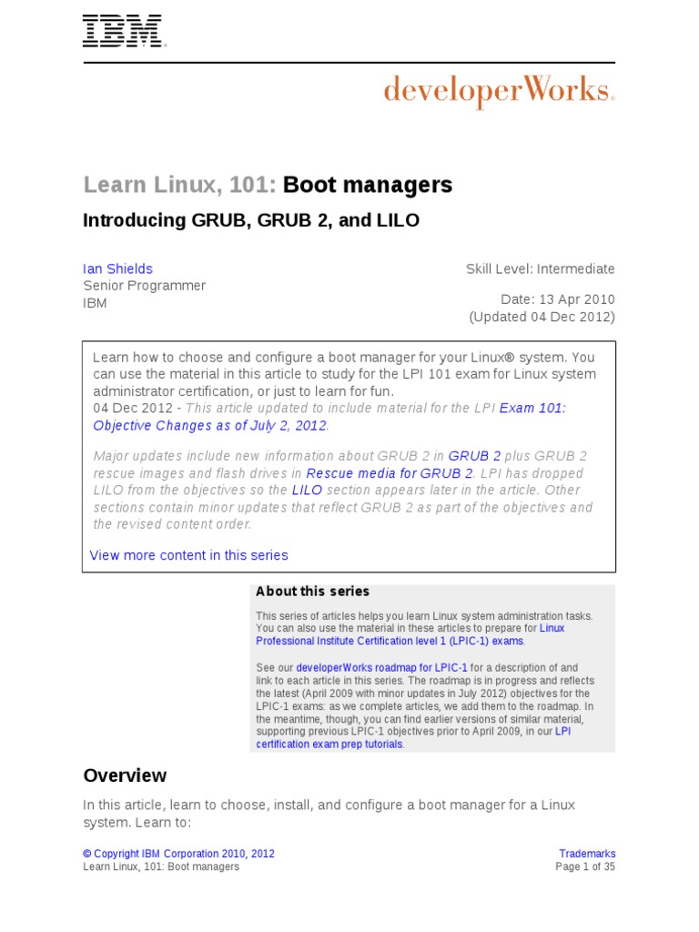 Learn Linux, 101 Boot Managers | PDF | Booting | Bios
