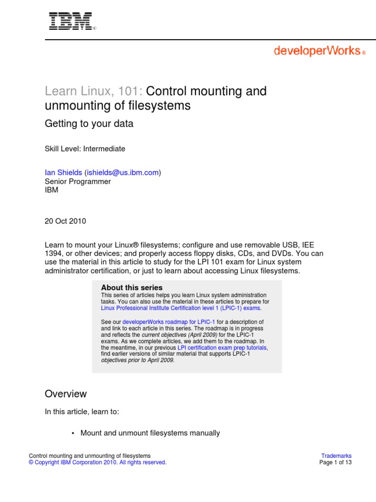 Learn Linux, 101 Control Mounting and Unmounting of Filesystems PDF ...