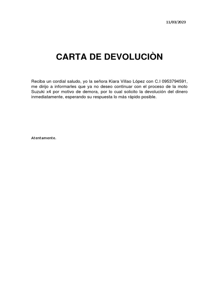 Carta de Devoluciòn PDF | PDF