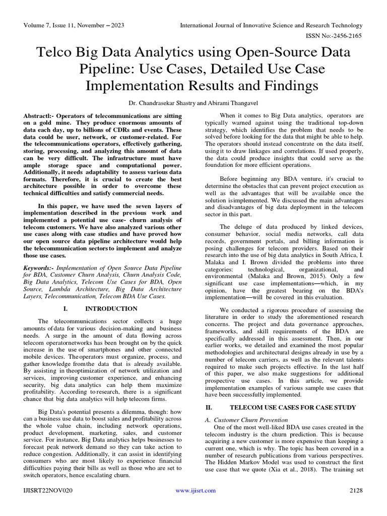 Telco Big Data Analytics Using Open-Source Data Pipeline Use Cases, Detailed Use Case ...