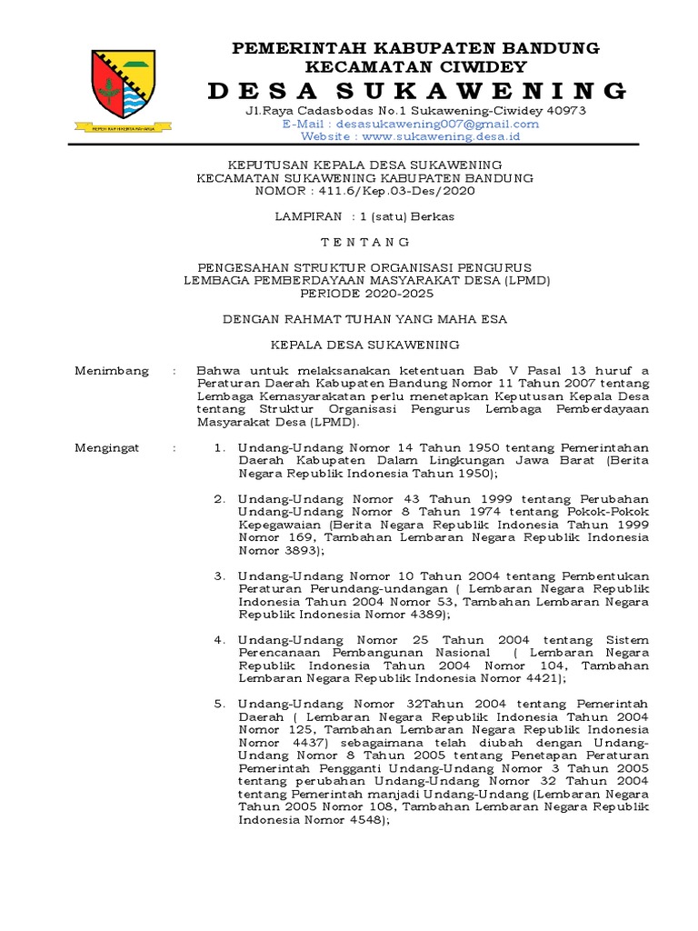 Pengesahan Struktur LPMD Sukawening 2020-2025 | PDF