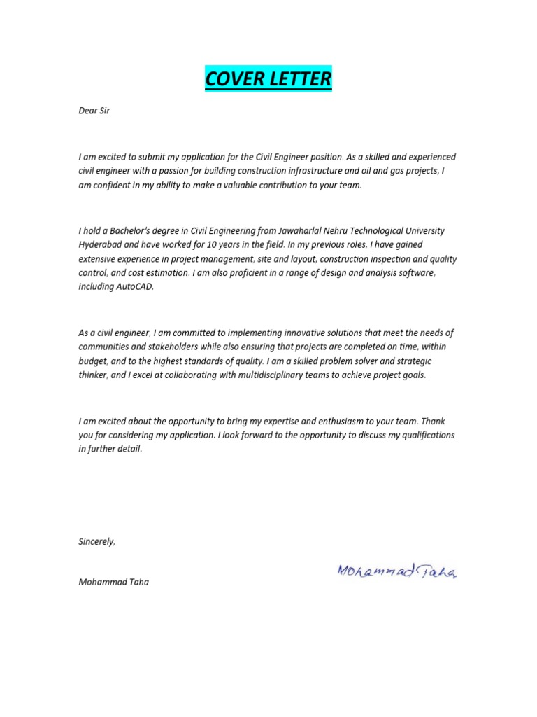 MD Taha CV and Cover Letter | PDF | Engineer | Engineering