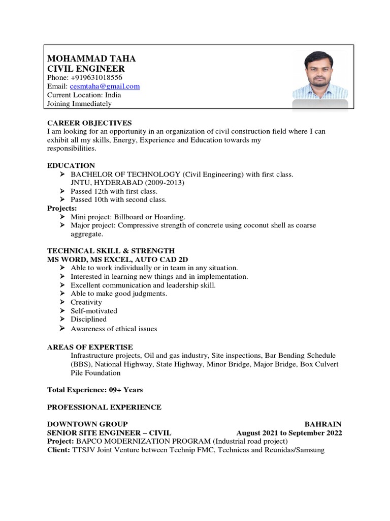 Mohammad Taha CV | PDF | General Contractor | Engineering