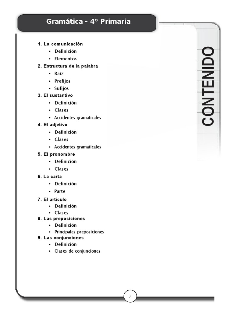 Gramática para 4° de Primaria | PDF | Adjetivo | Verbo