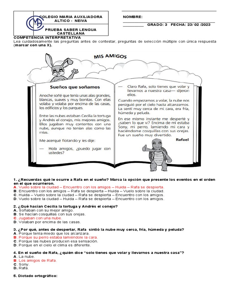 Prueba Saber Lengua: Mejores Amigos | PDF