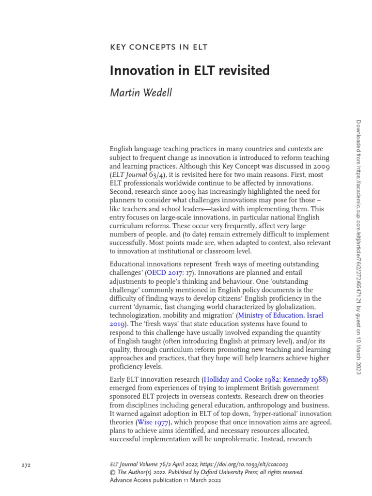 Innovation in ELT | PDF | Innovation | Curriculum