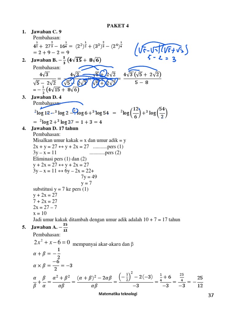 Pembahasan Matek Paket 4 PDF | PDF