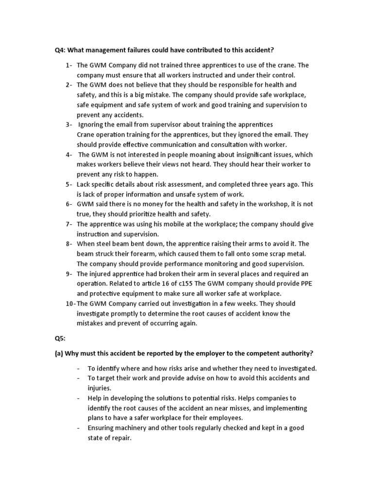 Q4: What Management Failures Could Have Contributed To This Accident ...