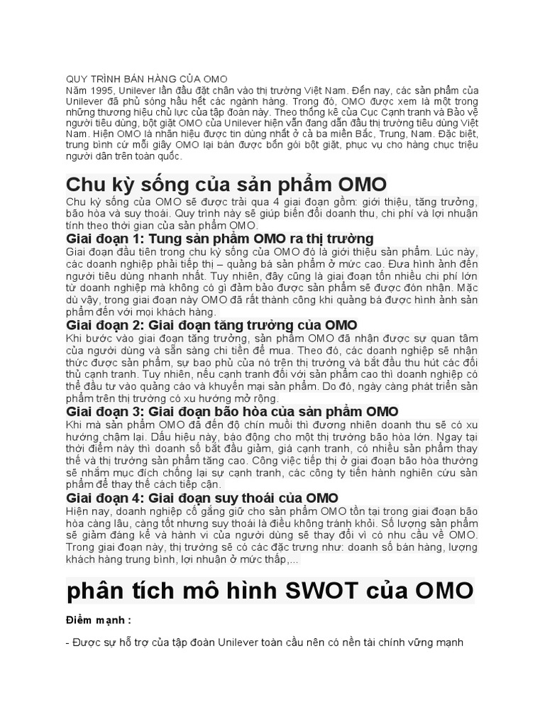 Phân Tích Mô Hình SWOT C A OMO | PDF