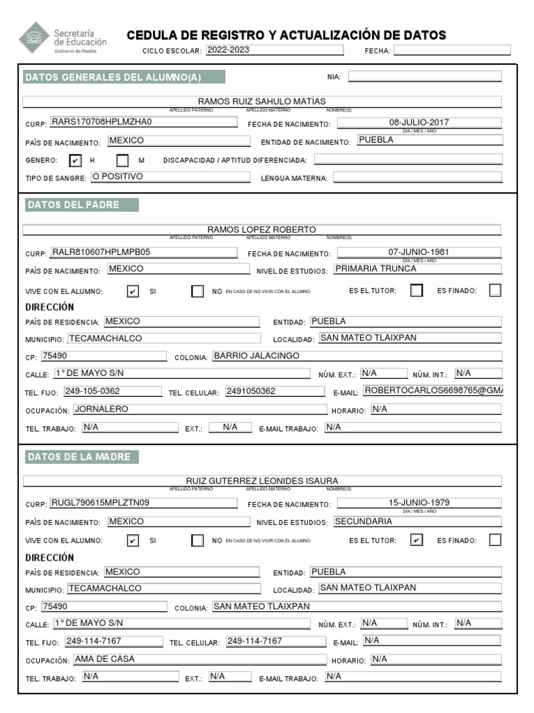 Cédula de Registro y Actualización 2025 | PDF