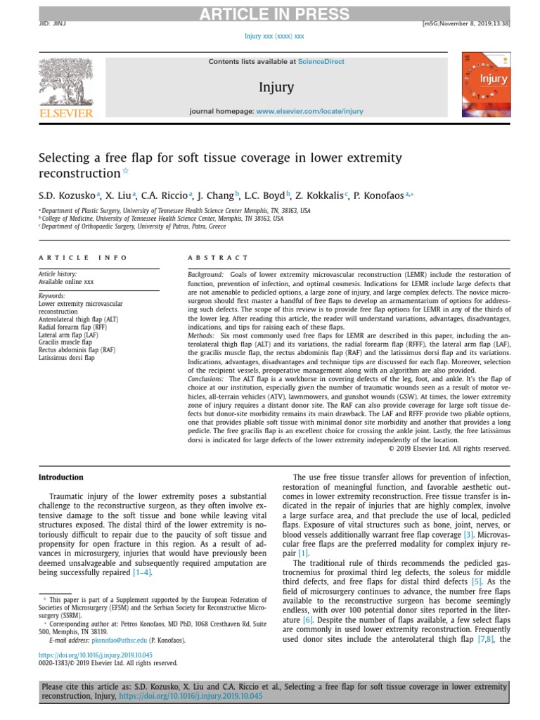 Selecting A Free Flap For Soft Tissue Coverage In Lower Extremity