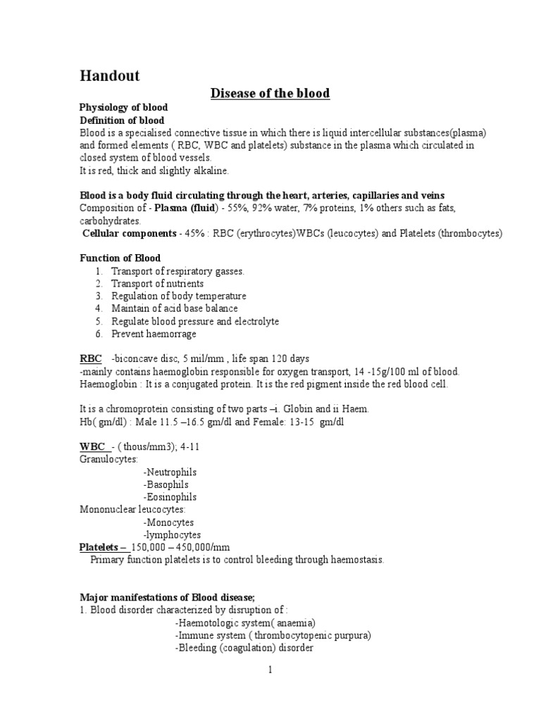 GNM 1st Year Trhering Topic Handout 2020 | PDF | Anemia | Haemophilia