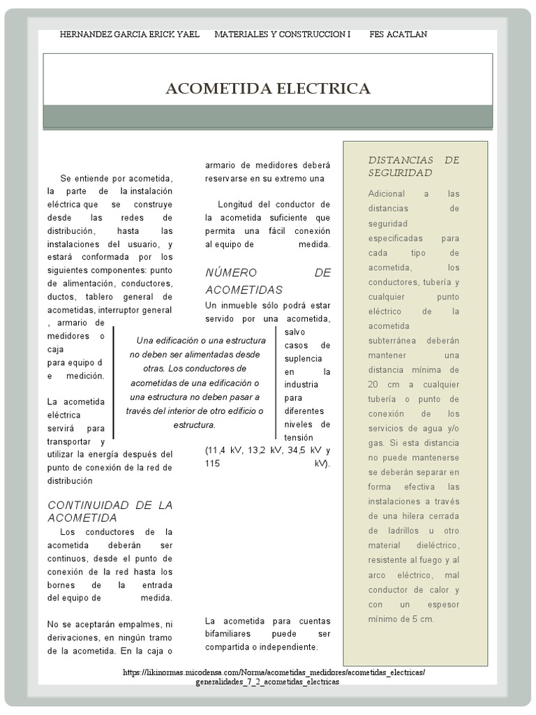 Acometida Electrica | PDF | Conductor electrico | Materiales