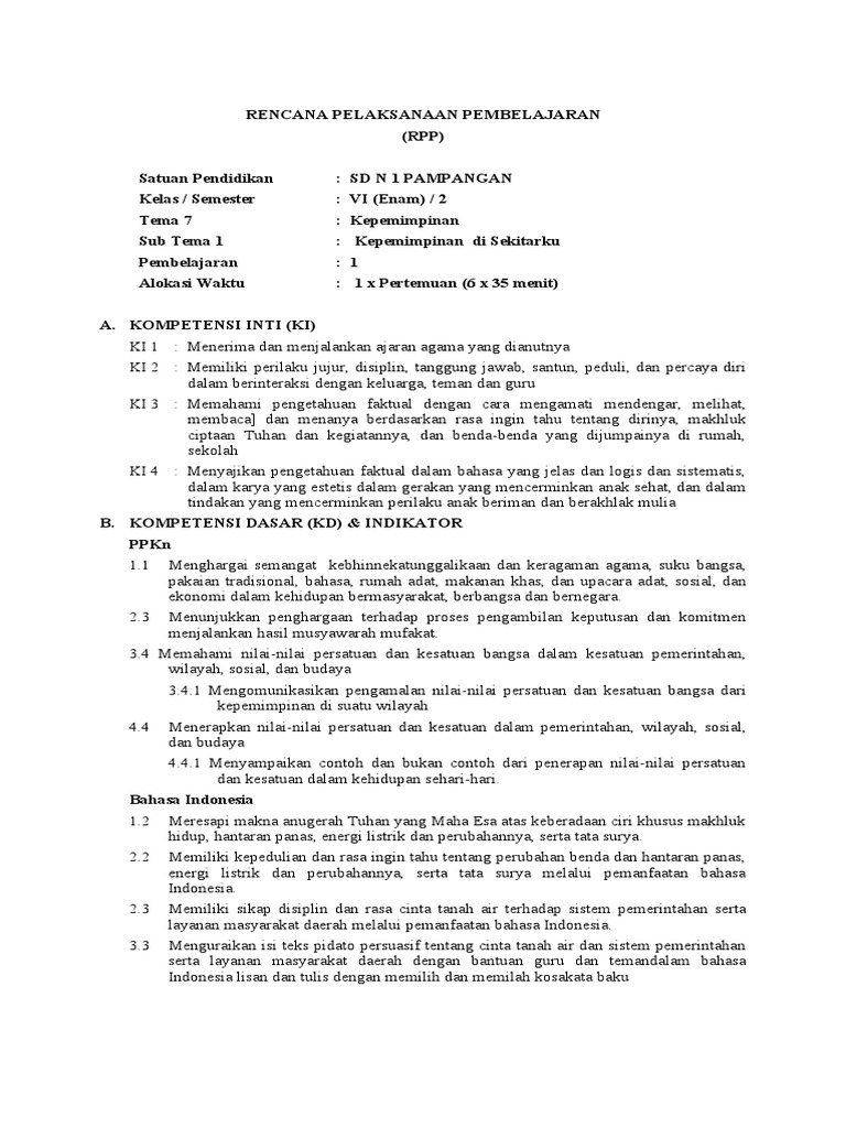 RPP Kelas 6 SD K13 Tema 7 | PDF