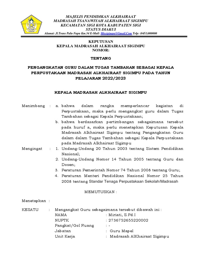 SK Kepala Perpustakaan | PDF SK Kepala Perpustakaan | PDF