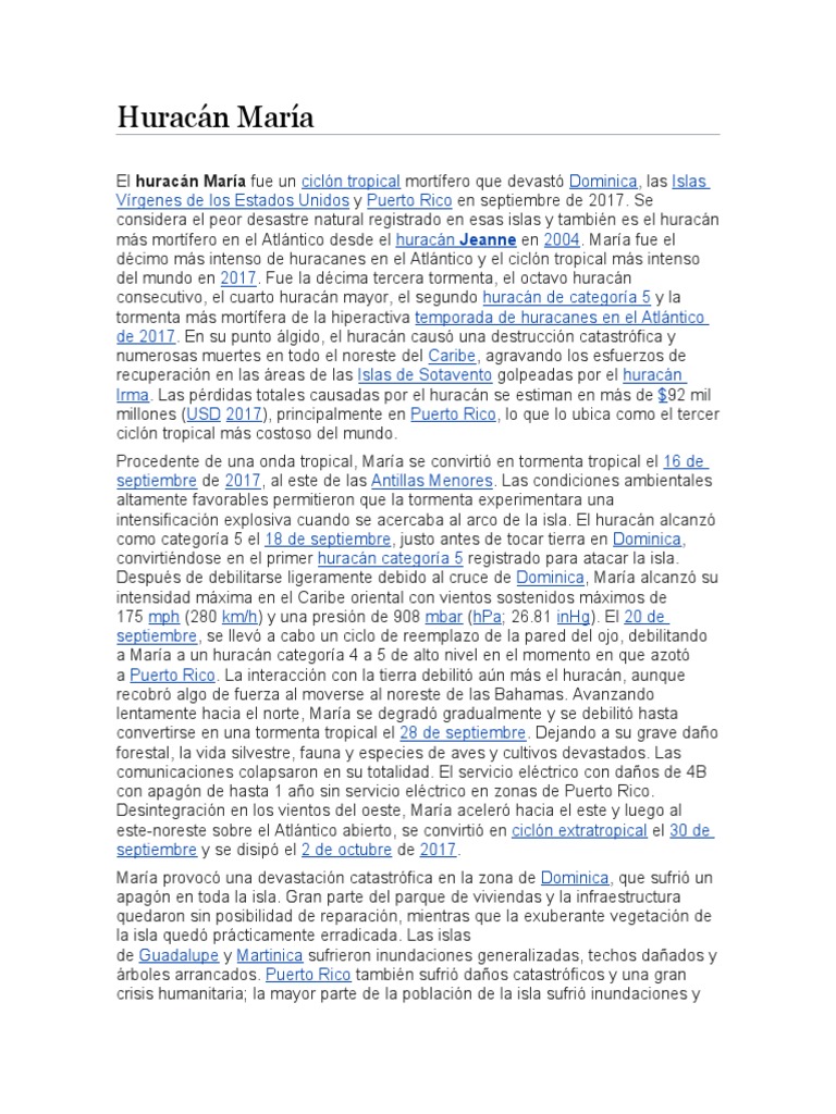 Huracán María | PDF | Ciclones tropicales | Temporadas de huracanes en ...