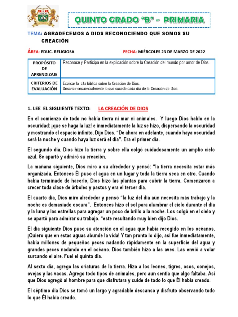 23-03 .Agradecemos A Dios Reconociendo Que Somos Su Creación | PDF | Mitos de la creación ...