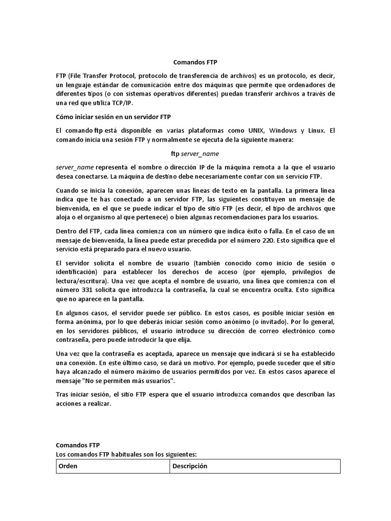 Comandos FTP Redes | PDF | Protocolo de transferencia de archivos ...