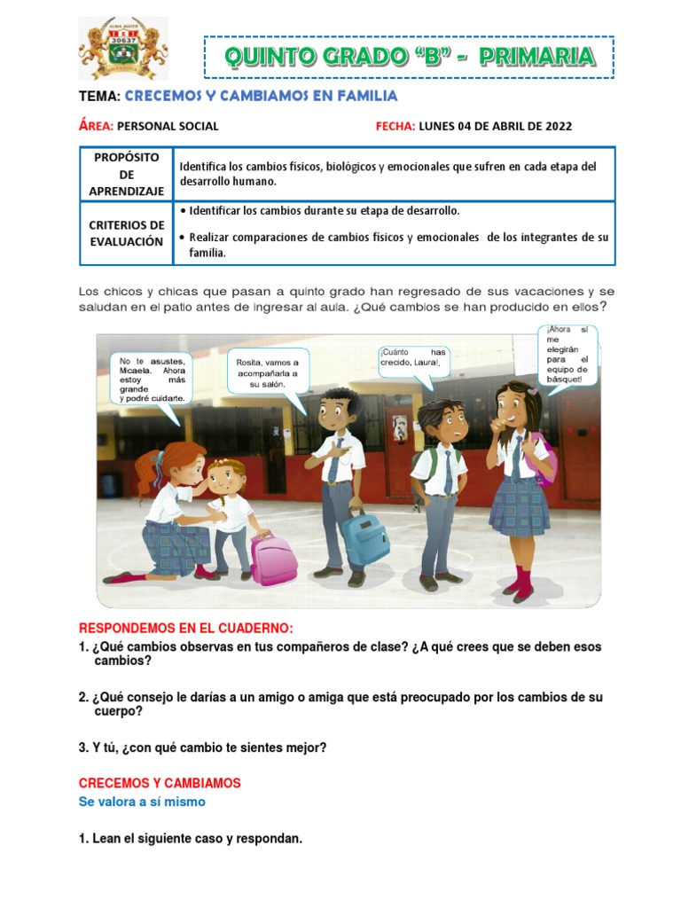 Ficha 04 - 04 P.S. Crecemos y Cambiamos en Familia | PDF | Sicología ...