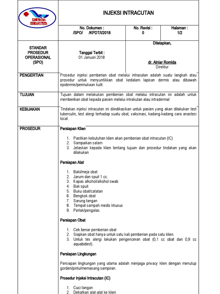 SOP Injeksi Intracutan | PDF | Pengembangan Diri | Kesehatan Holistik