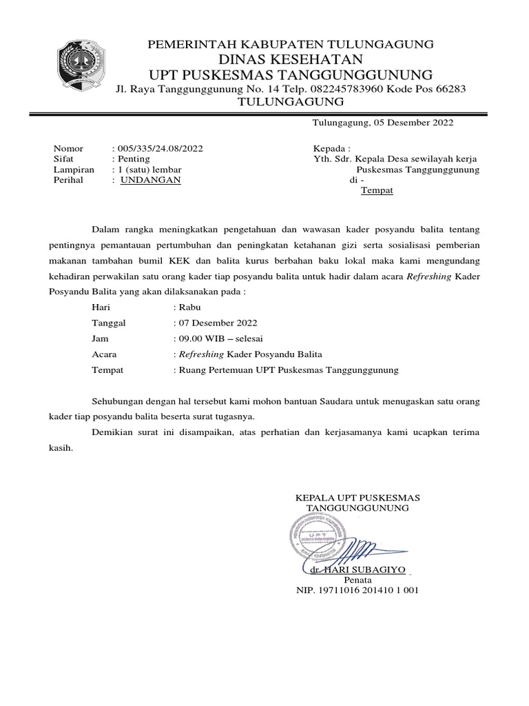 Surat Undangan REFRESHING KADER POSYANDU BALITA | PDF