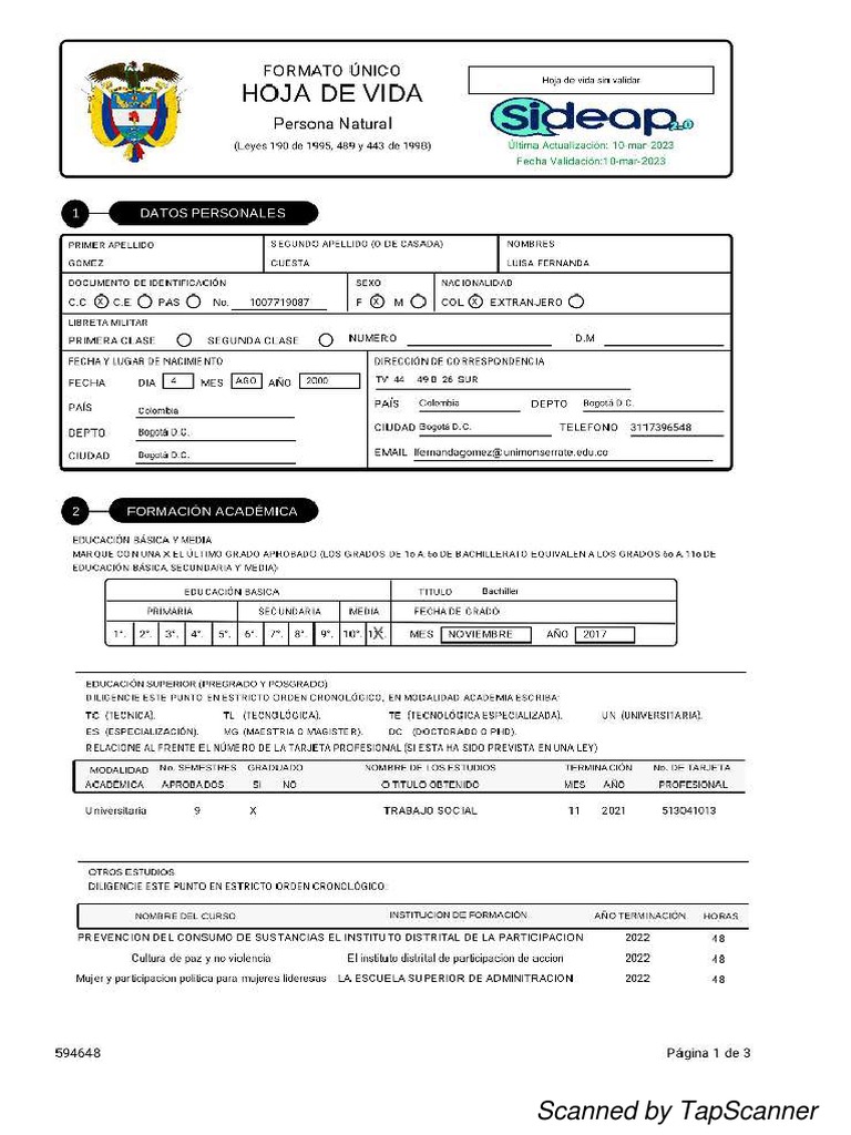 Hoja De Vida Sideap Pdf