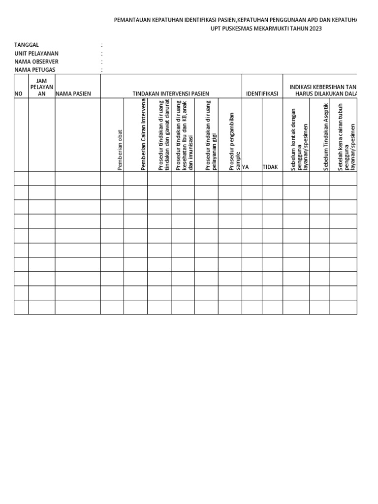 Format Pemantauan Inm, KKT, Apd, Identifikasi | PDF