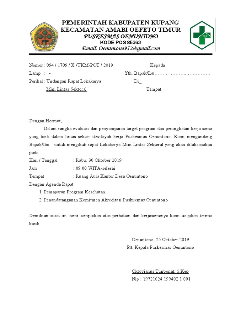 UNDANGAN RAPAT MINILOK LINTAS SEKTORAL 2019 | PDF