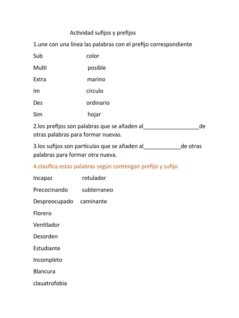 Actividad Sufijos y Prefijos | PDF
