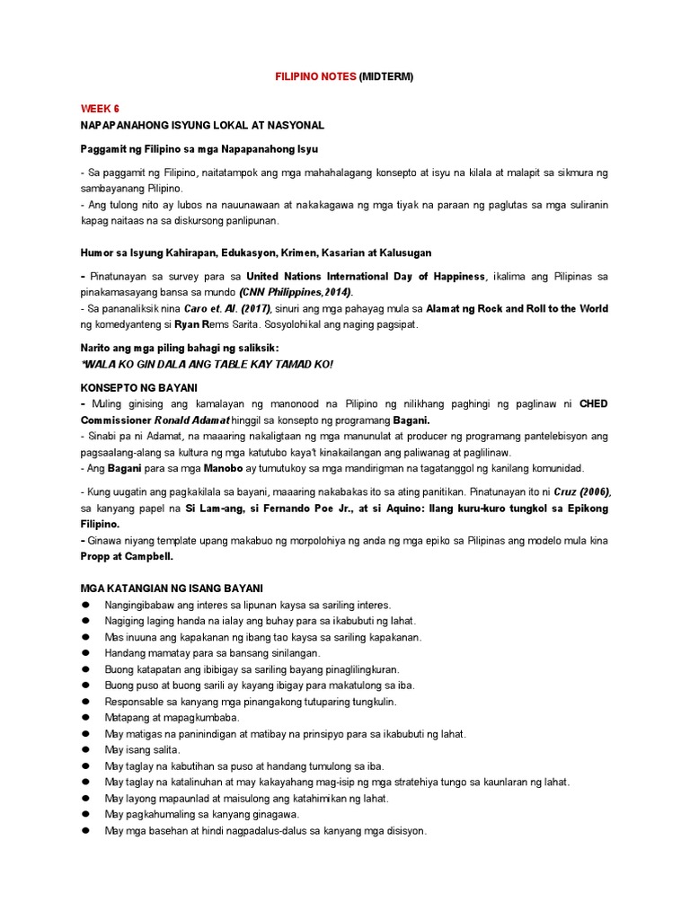 FILIPINO NOTESMidterm | PDF