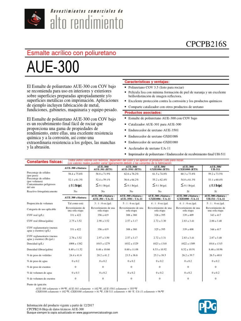 CPCPB216+AUE-300+Acrylic+Urethane+Enamel+12312017+Final ES+ (ME) | PDF | Poliuretano | Revestimiento