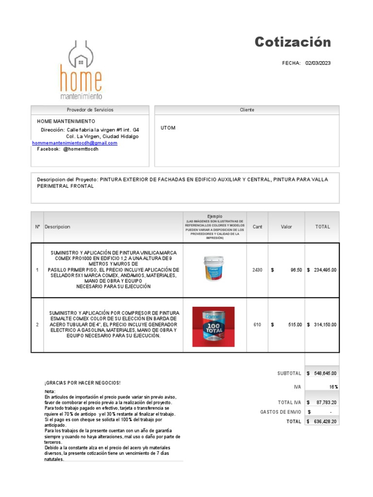 Cotizacion Promoción Comex UTOM PDF | PDF