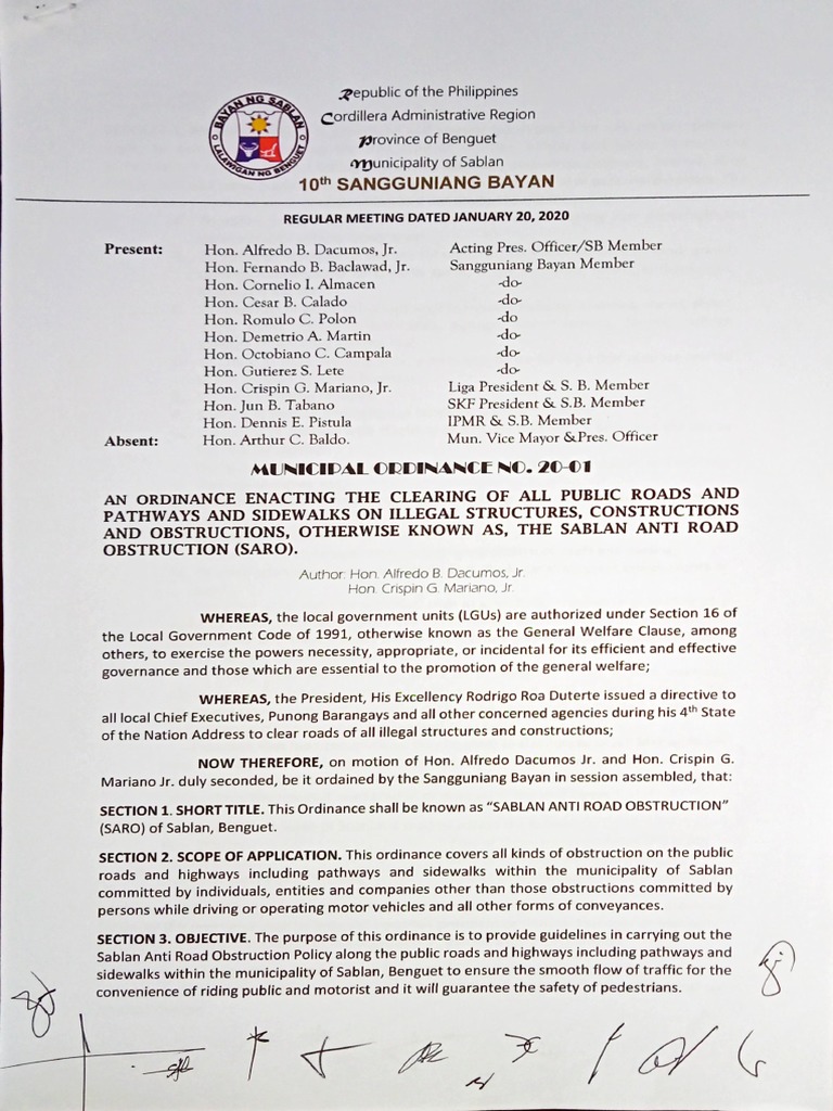 2020-01 Ordinance Enacting The Clearing of All Public Roads and ...