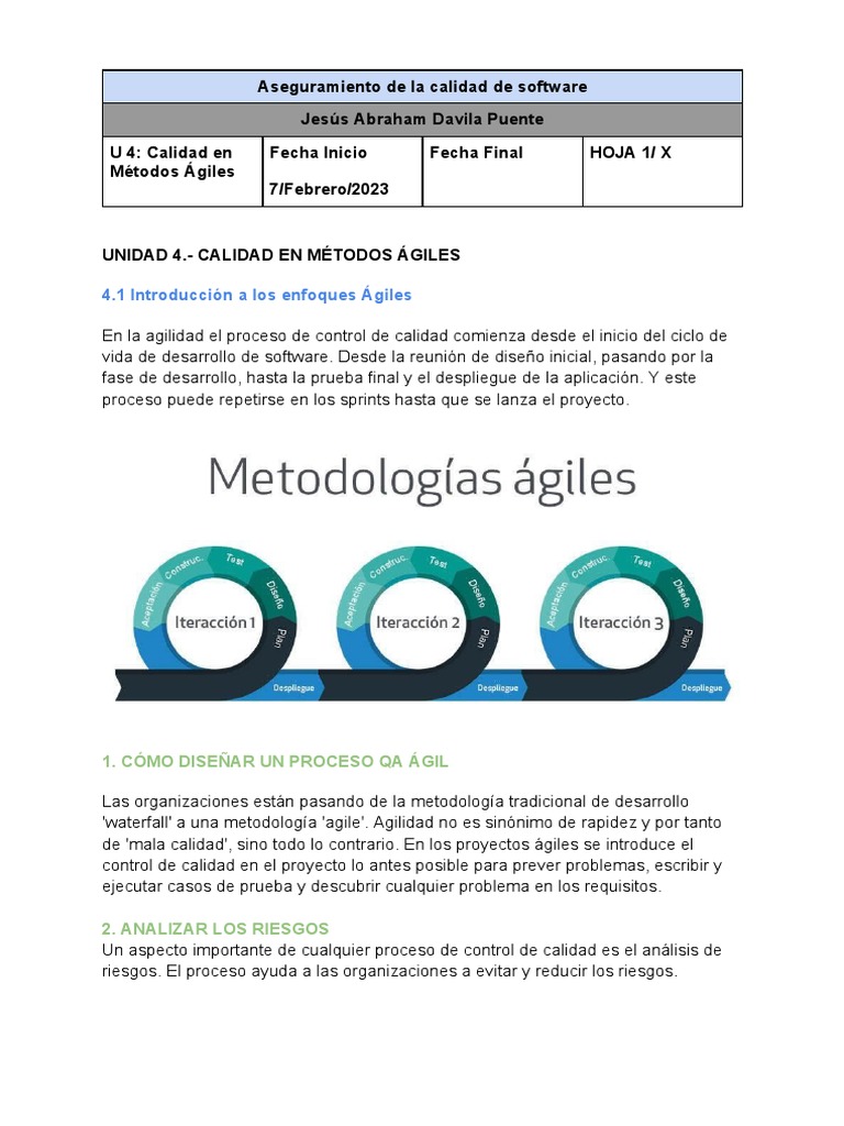 UNIDAD 4 - Calidad en Metodos Agiles | PDF