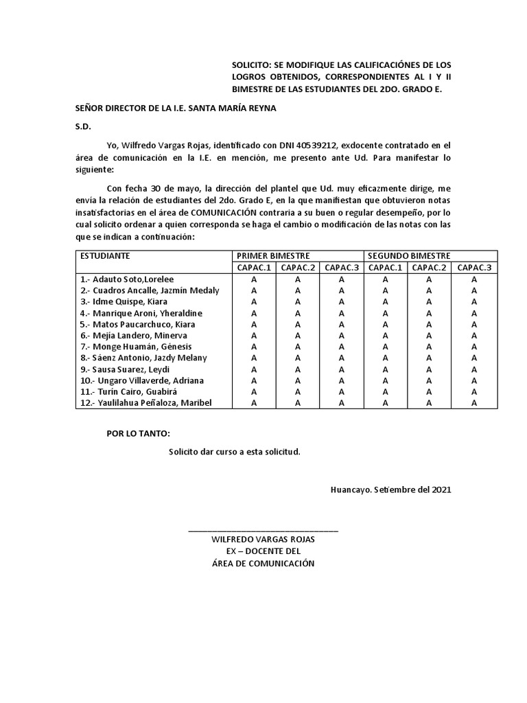 Solicito El Cambio de Notas... | PDF